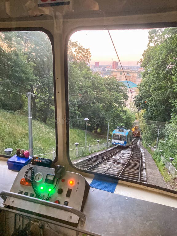Inside a Functional Tram Cabin at Kyiv Funicular Railway, with Controls ...
