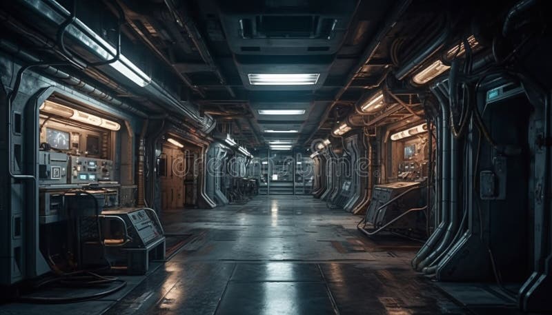 Inside the Futuristic Factory, Machinery Hums in the Dark Generated by ...