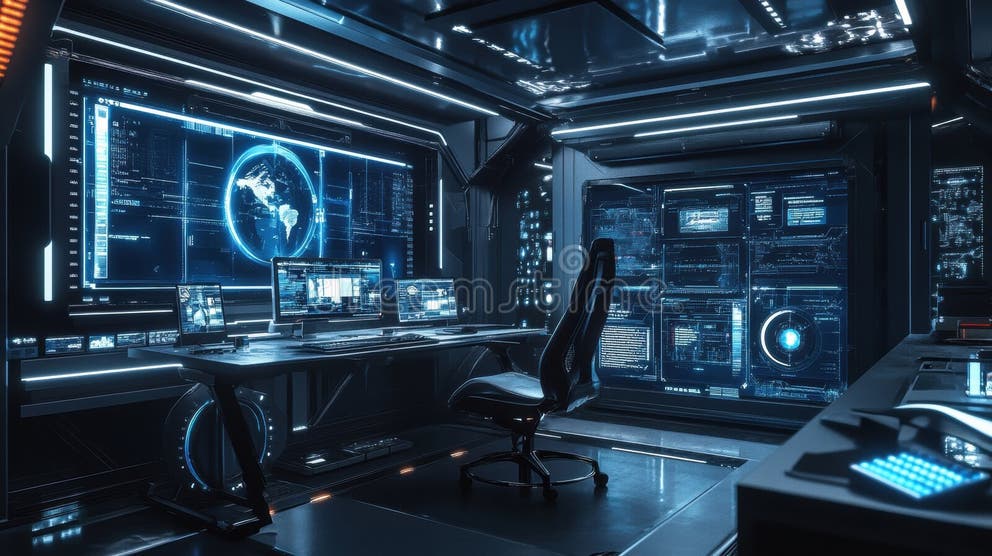 Inside a Futuristic Home Office Setup Displaying Complex Data and a ...