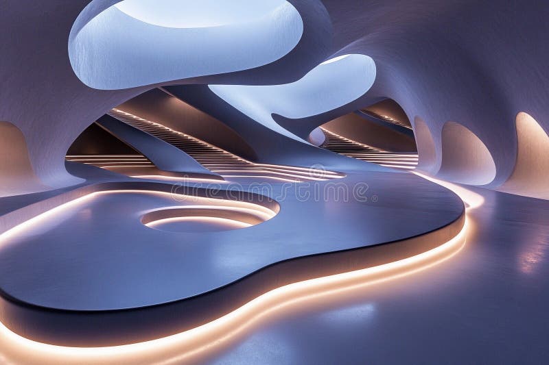 Futuristic Museum Showcasing Symmetrical Spiraling Ramps Illuminated by ...