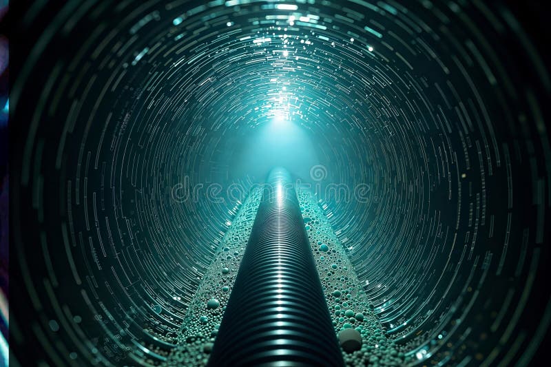 Futuristic Pipe Interior with Glowing Lights and Bubbles, Generative Ai ...