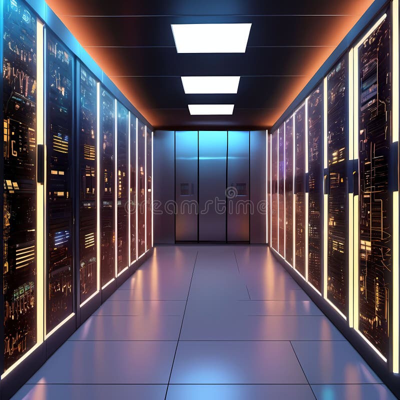 Inside a Futuristic Server Room, Showing Server Racks and Technology in a Data Center ...