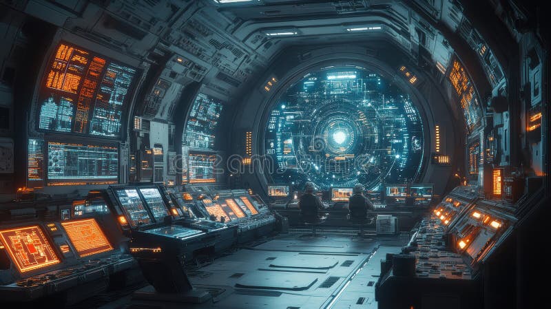 Futuristic Spaceship Bridge Stock Illustration - Illustration of ...