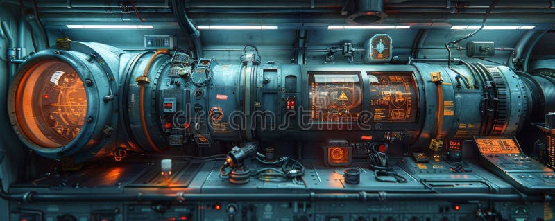 Inside a Futuristic Submarine: Advanced Periscope and Control Panels ...