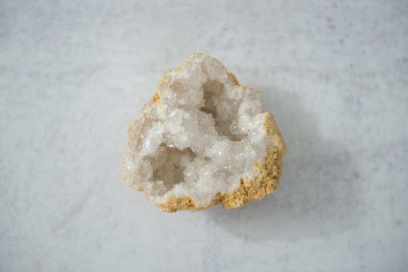 Inside Geode White Crystals on Concrete Background Stock Photo - Image ...