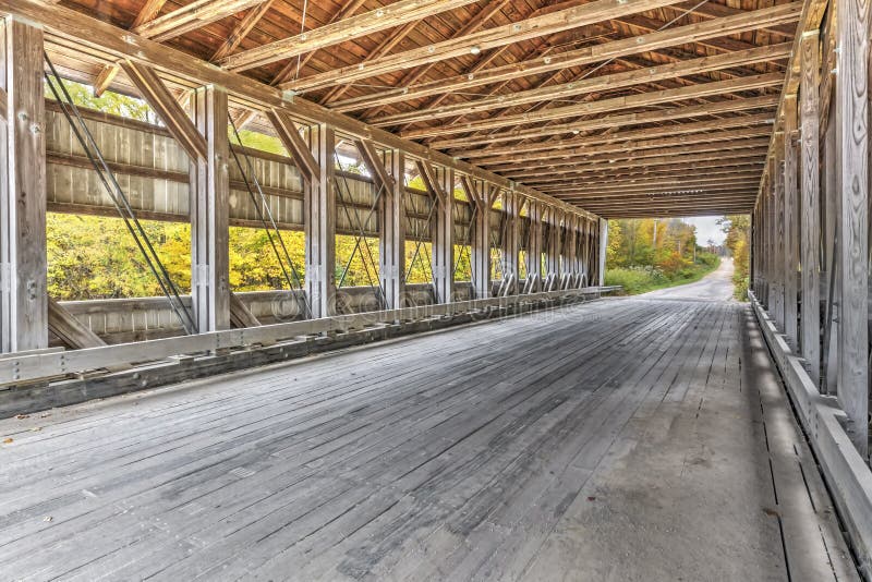 Inside Giddings Road Covered Bridge Stock Photo - Image of leaves ...