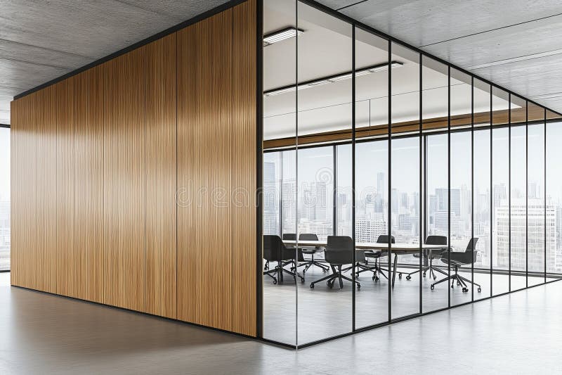 Inside the Glass Meeting Room, There is a Board, Chairs, Window and ...