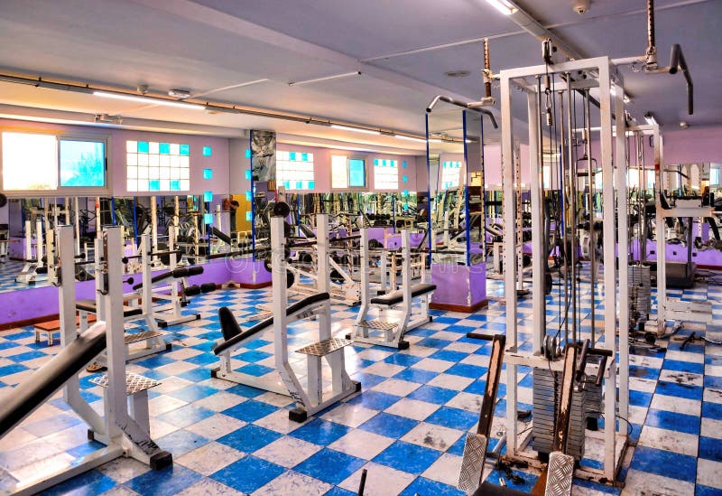 Inside of a Gym with Old Rusty Equipment Stock Photo - Image of ...