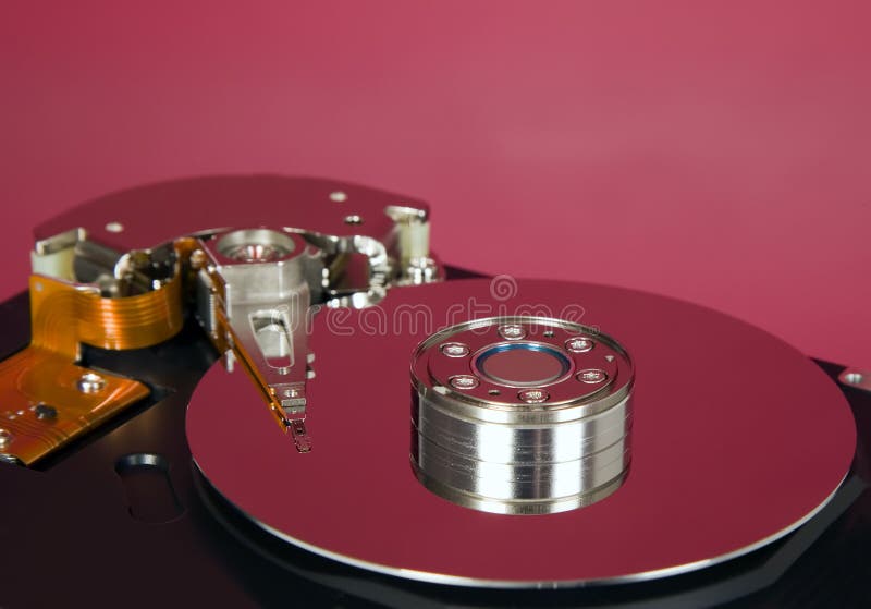 Inside of Hard Disc on Red Background Stock Photo - Image of security ...