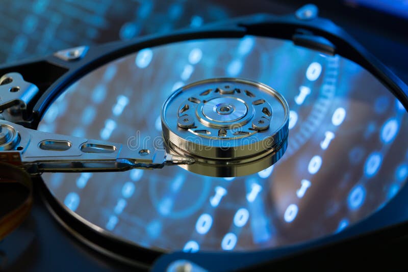 Inside of a Hard Disk HDD with Binary Code, Zeros and Ones, Projected ...