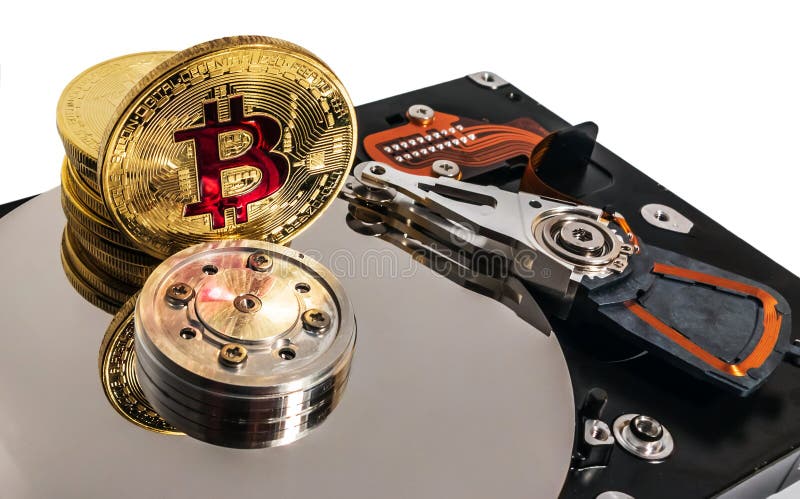 Inside a Hard Drive Blockchain Coin of Bitcoin Stock Photo - Image of ...