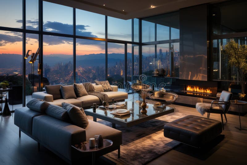 Inside a High-rise Luxury Room of a Business District Condo. Stock ...