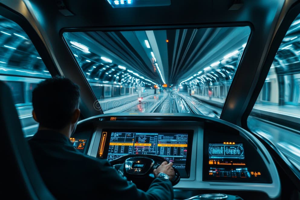Inside a High-speed Bullet Train, a Driver Skillfully Operates a ...