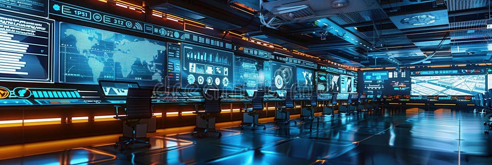 Inside a High-tech Control Center, Large Screens Display Critical ...