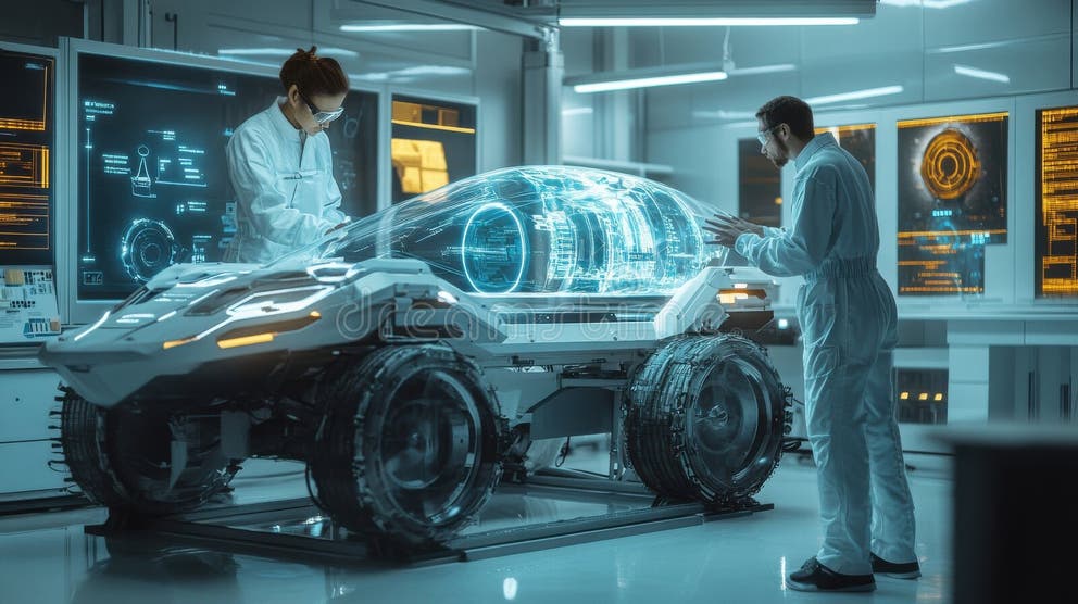 Advanced Spacecraft Prototype in a Futuristic Laboratory with Engineers ...