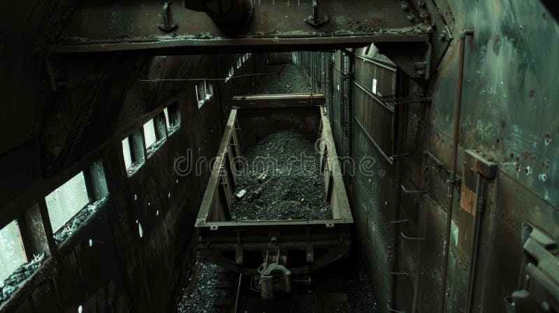 The Inside of a Hopper Car Being Filled with Coal from Above Stock ...