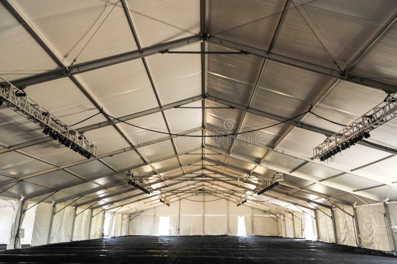 Inside of a Huge White Tent with Rafters Stock Photo - Image of summer ...