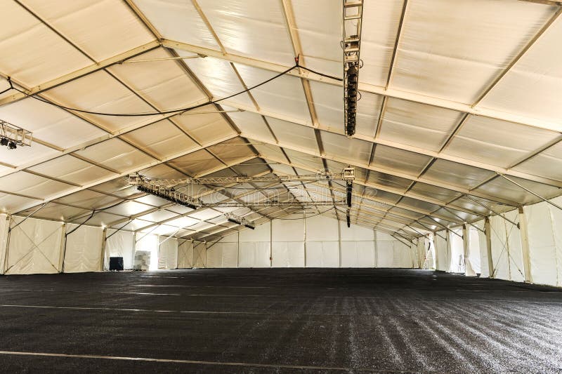 Inside of a Huge White Tent with Rafters Stock Photo - Image of shelter ...