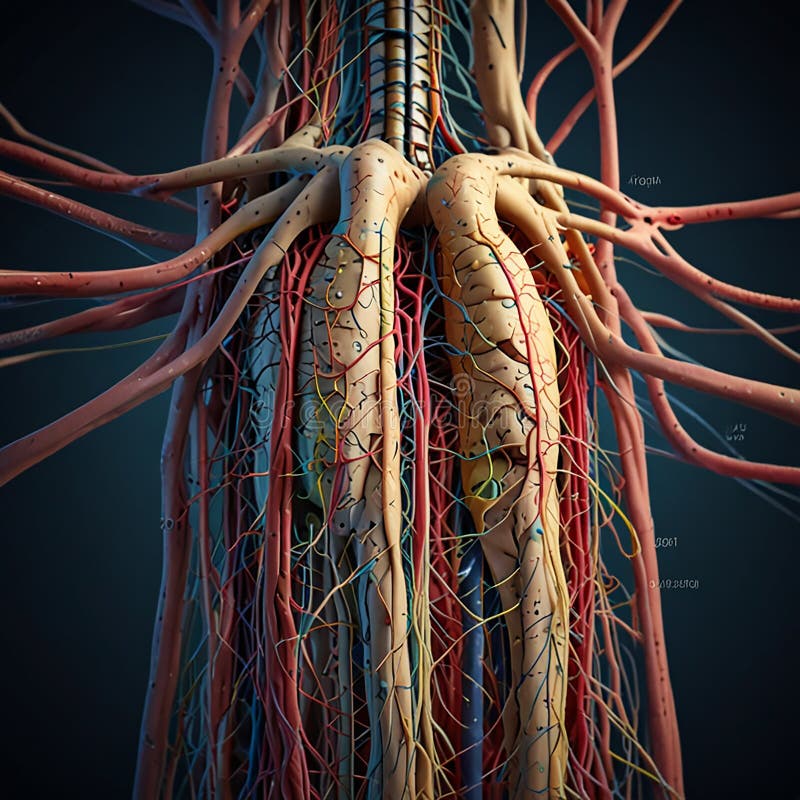 Human Nerves System with Arteries and Capillaries Stock Illustration ...