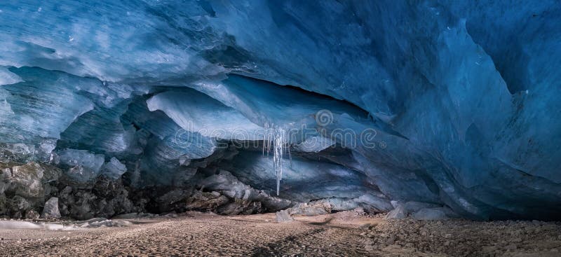 Inside of an Ice Cave with Icicle Hanging from an Ice Cave Ceiling ...