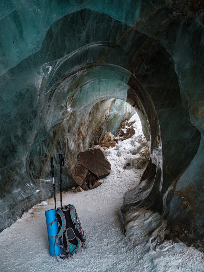 Inside the Ice Cave of a Mountain Glacier Stock Photo - Image of ...