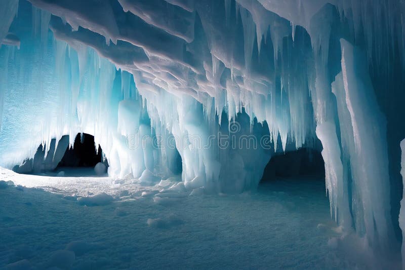 Inside Ice Cave with Stalactites and Stalagmites Geology. Stock ...