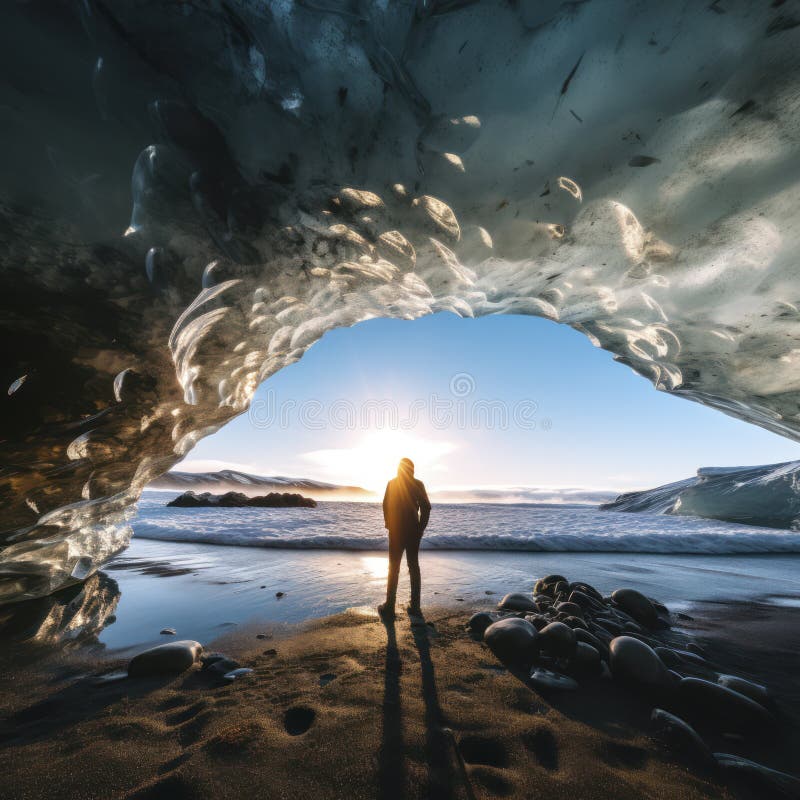 Inside Iceland Ice Cave Looking Out Stock Illustration - Illustration ...