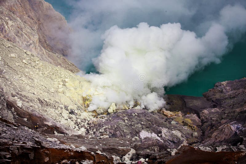 Inside Ijen Volcano, Java, Indonesia Stock Photo - Image of steam ...