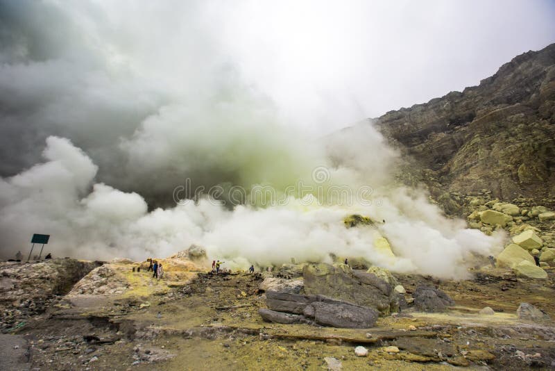 Inside Ijen Volcano, Java, Indonesia Stock Image - Image of smoke ...