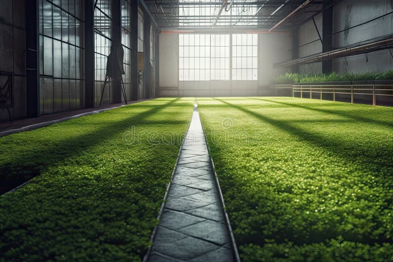A Stone Pathway in a Greenhouse with Green Grass Stock Illustration ...