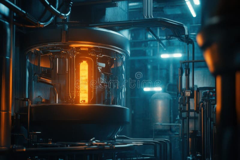 Industrial Facility Showcasing Advanced Technology with Glowing Reactor ...