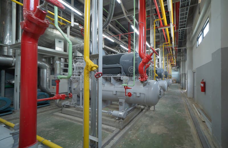 Inside of Industry Factory. Chiller Tower or Cooling Tower in Building ...