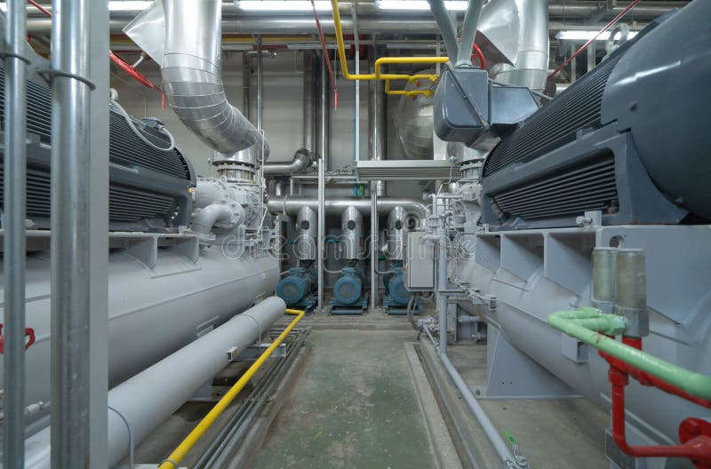 Inside of Industry Factory. Chiller Tower or Cooling Tower in Building ...