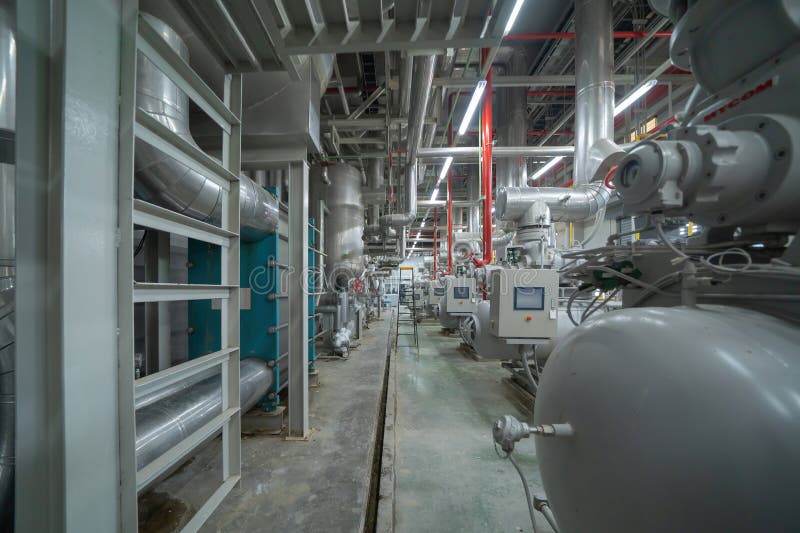 Inside of Industry Factory. Chiller Tower or Cooling Tower in Building ...