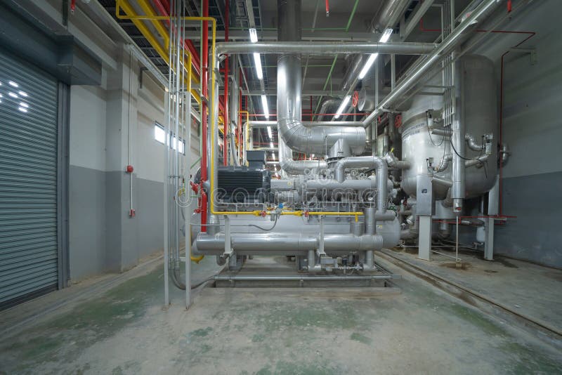 Inside of Industry Factory. Chiller Tower or Cooling Tower in Building ...