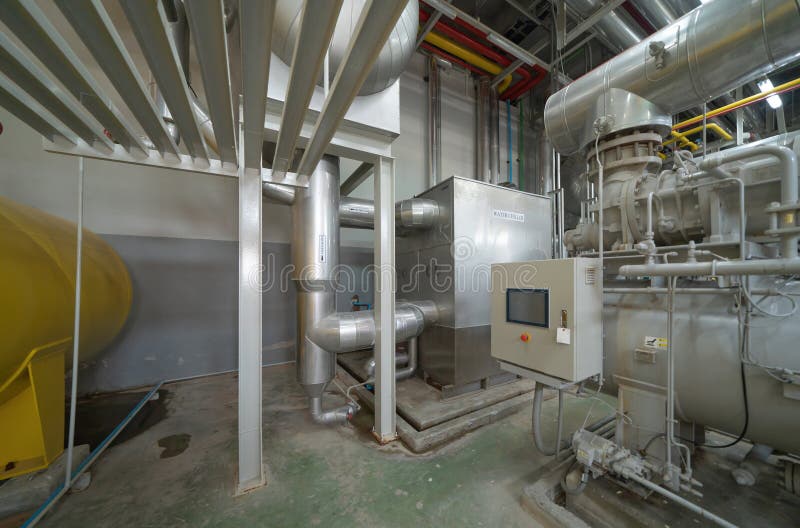Inside of Industry Factory. Chiller Tower or Cooling Tower in Building ...