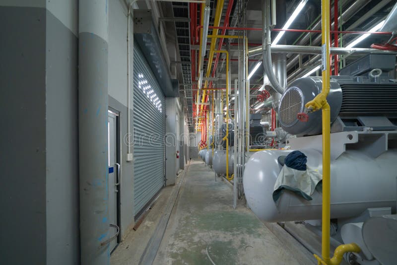 Inside of Industry Factory. Chiller Tower or Cooling Tower in Building ...