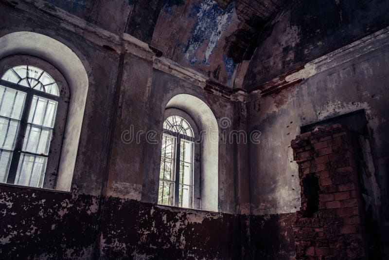 Inside Interior of an Old Abandoned Church in Latvia, Galgauska - Light ...