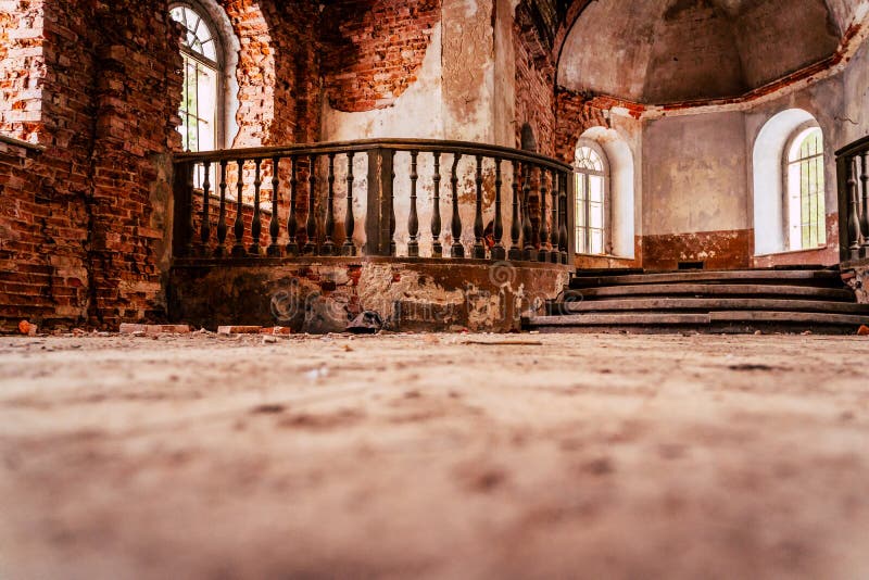 Inside Interior of an Old Abandoned Church in Latvia, Galgauska - Light ...