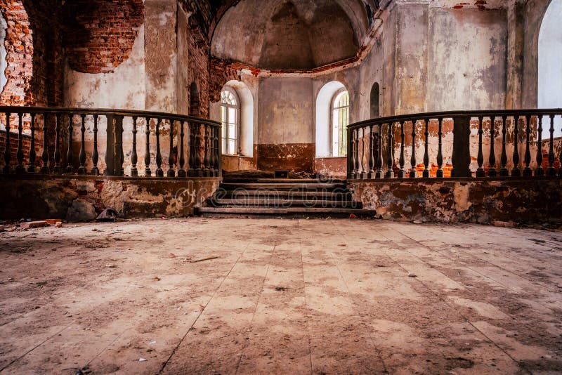 Inside Interior of an Old Abandoned Church in Latvia, Galgauska - Light ...
