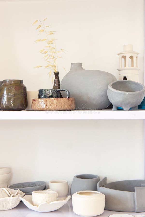 Inside Interior of Pottery. Racks in Pottery Workshop in Which There ...