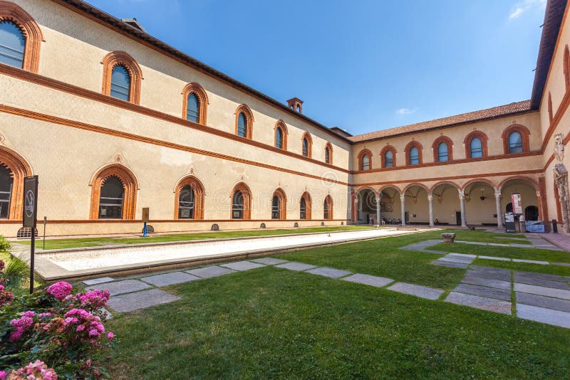 Inside of the Internal Courtyard of Sforza Castle, Milan, Italy ...