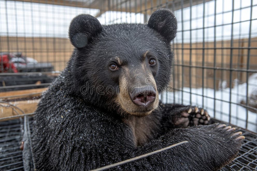 Inside an Iron Cage, a Himalayan Bear Stares Out with a Melancholic ...