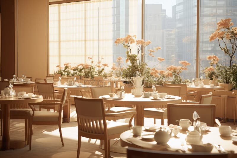 Inside a Japanese Restaurant with White Tablecloths and Tea Cups on ...