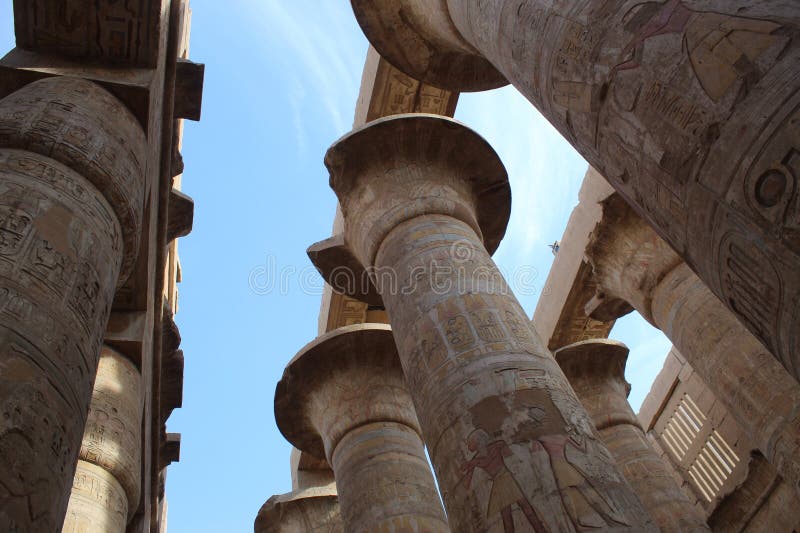 Beautiful Decorated Columns Inside Karnak Temple Stock Photo - Image of ...