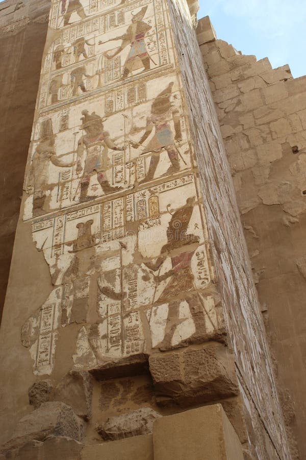 Beautiful Decorated Columns Inside Karnak Temple Editorial Stock Photo ...