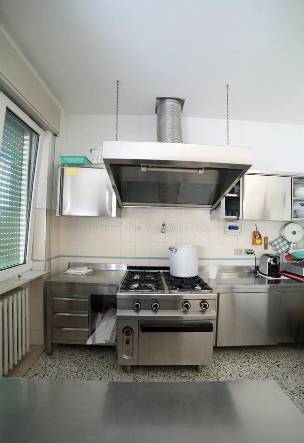 Inside the Kitchen with Big Stove and a Pot Stock Image - Image of ...