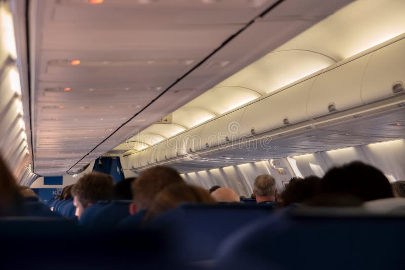 Inside a KLM Plane at Manchester Airport the Netherlands 9-12-2019 ...