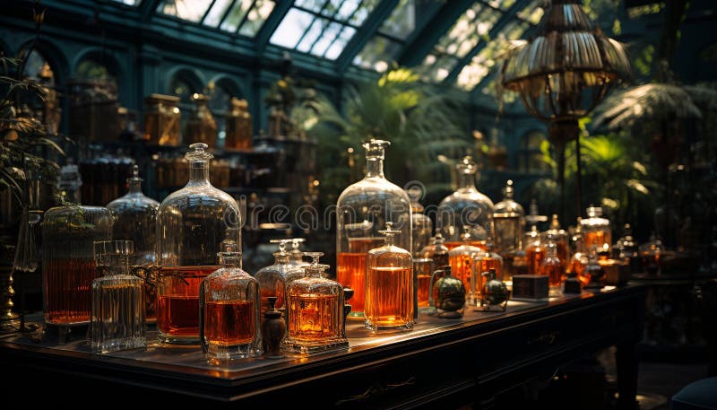 Inside the Laboratory, a Transparent Glass Bottle Holds Old Whiskey ...