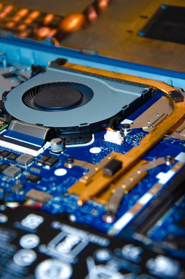 The Inside of the Laptop. Central Processor, Cooler, Pc Cooling Tubes ...